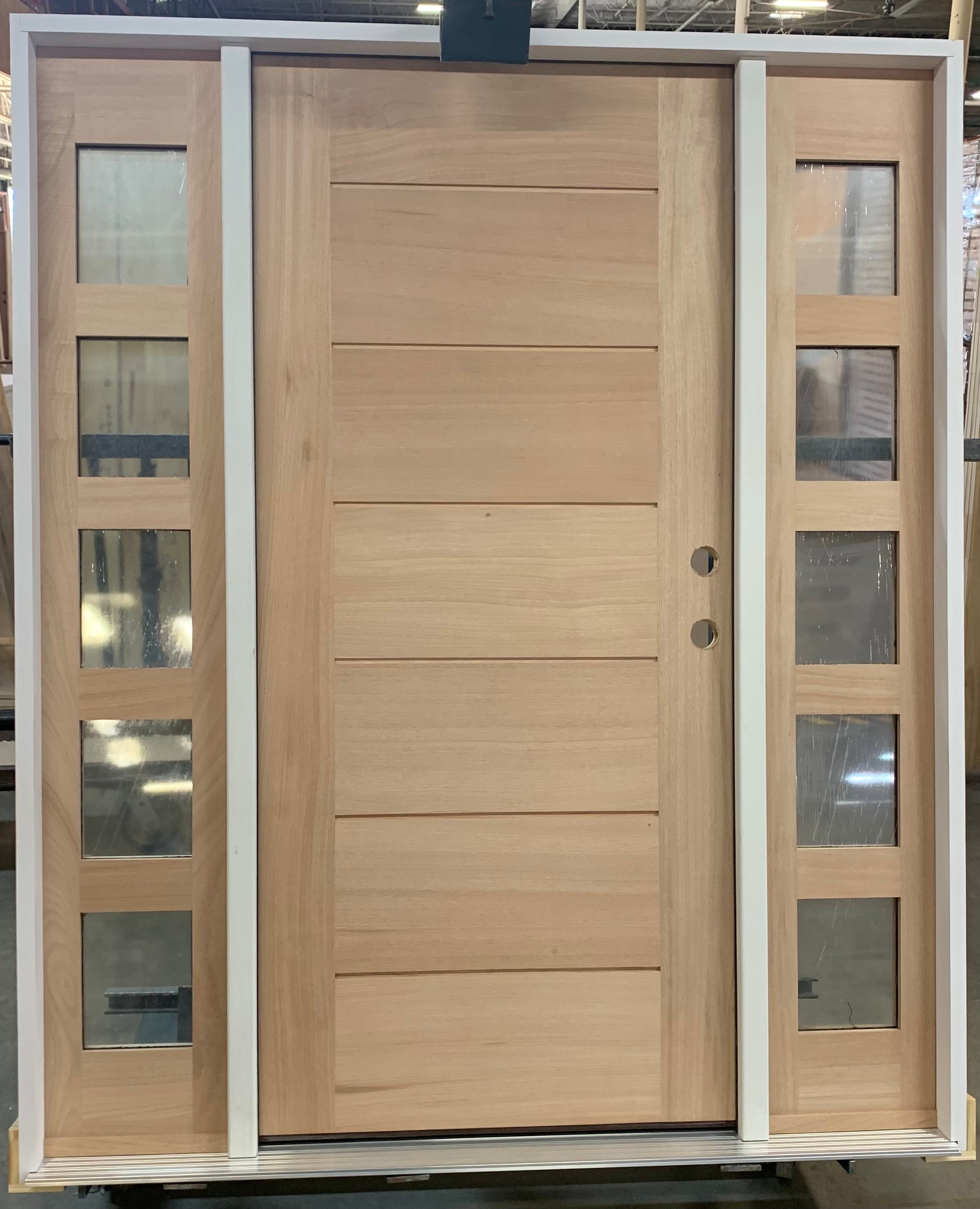 5/9x6/8 Exterior Mahogany Door | Horizontal Lines with 5 Lite Sideligh